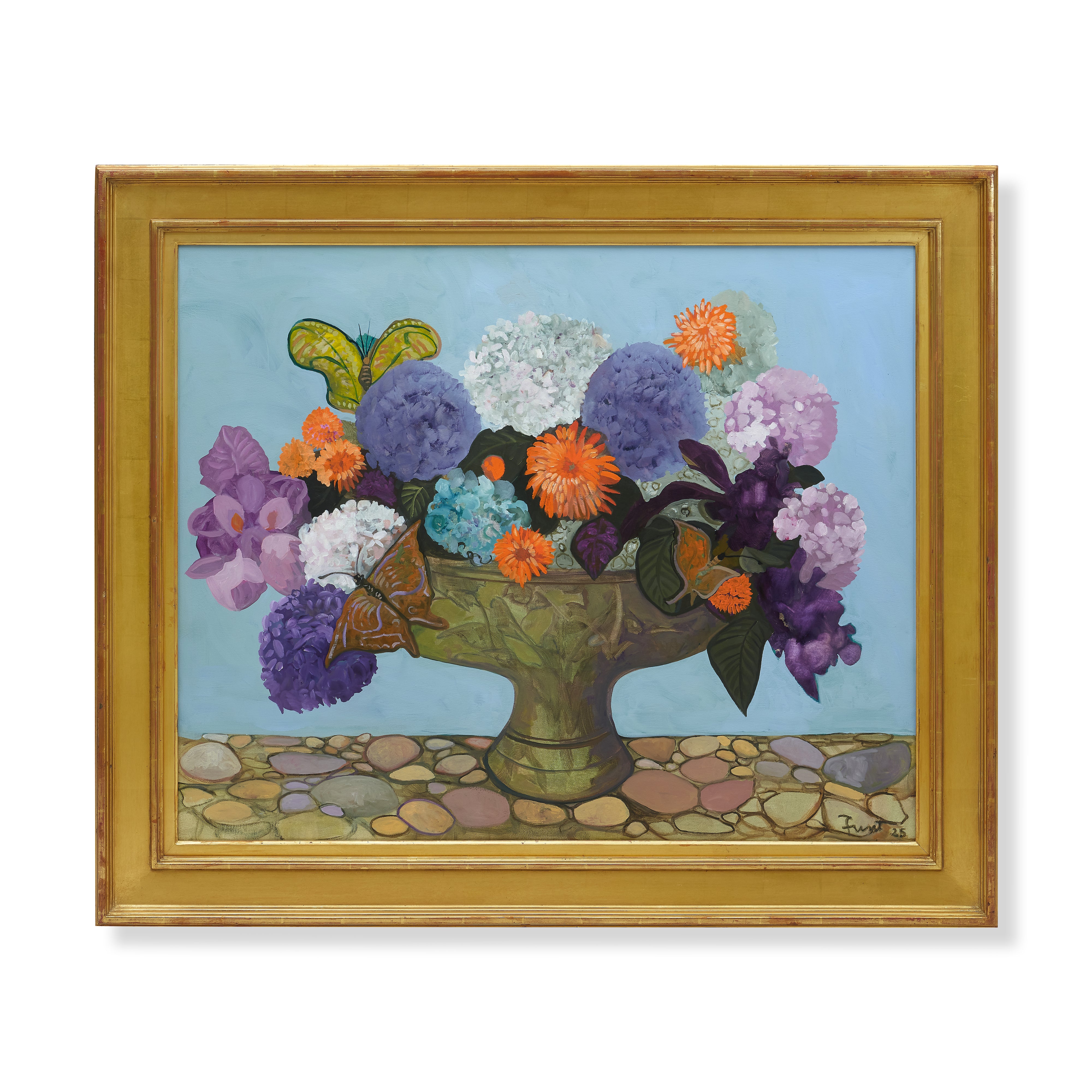 Flowers and Butterflies in a Bronze Bowl by John Funt, 2025 (40" x 48 ...
