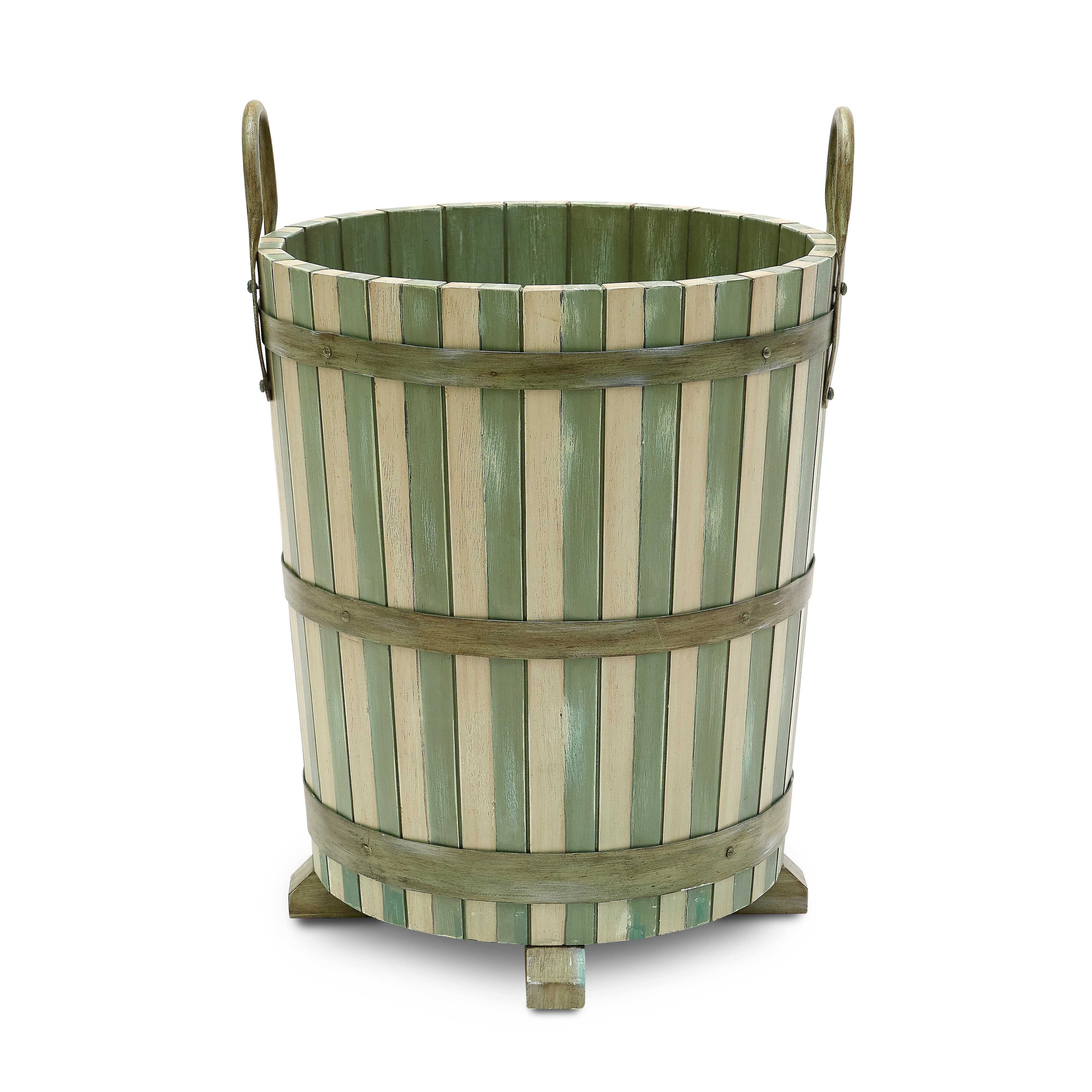 Hand Painted Gray and Green Stripe Planter by Bunny Williams Home