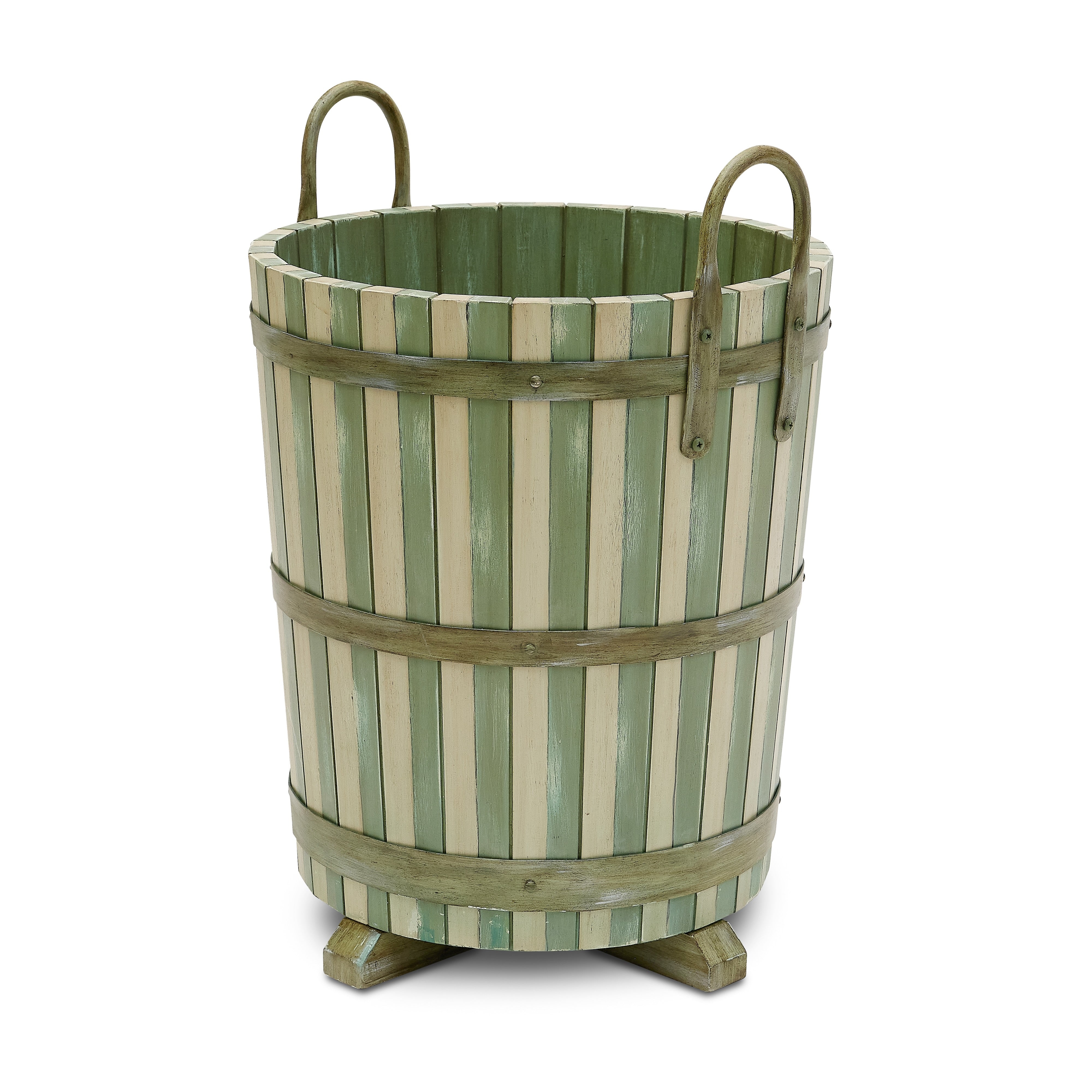 Hand Painted Gray and Green Stripe Planter by Bunny Williams Home