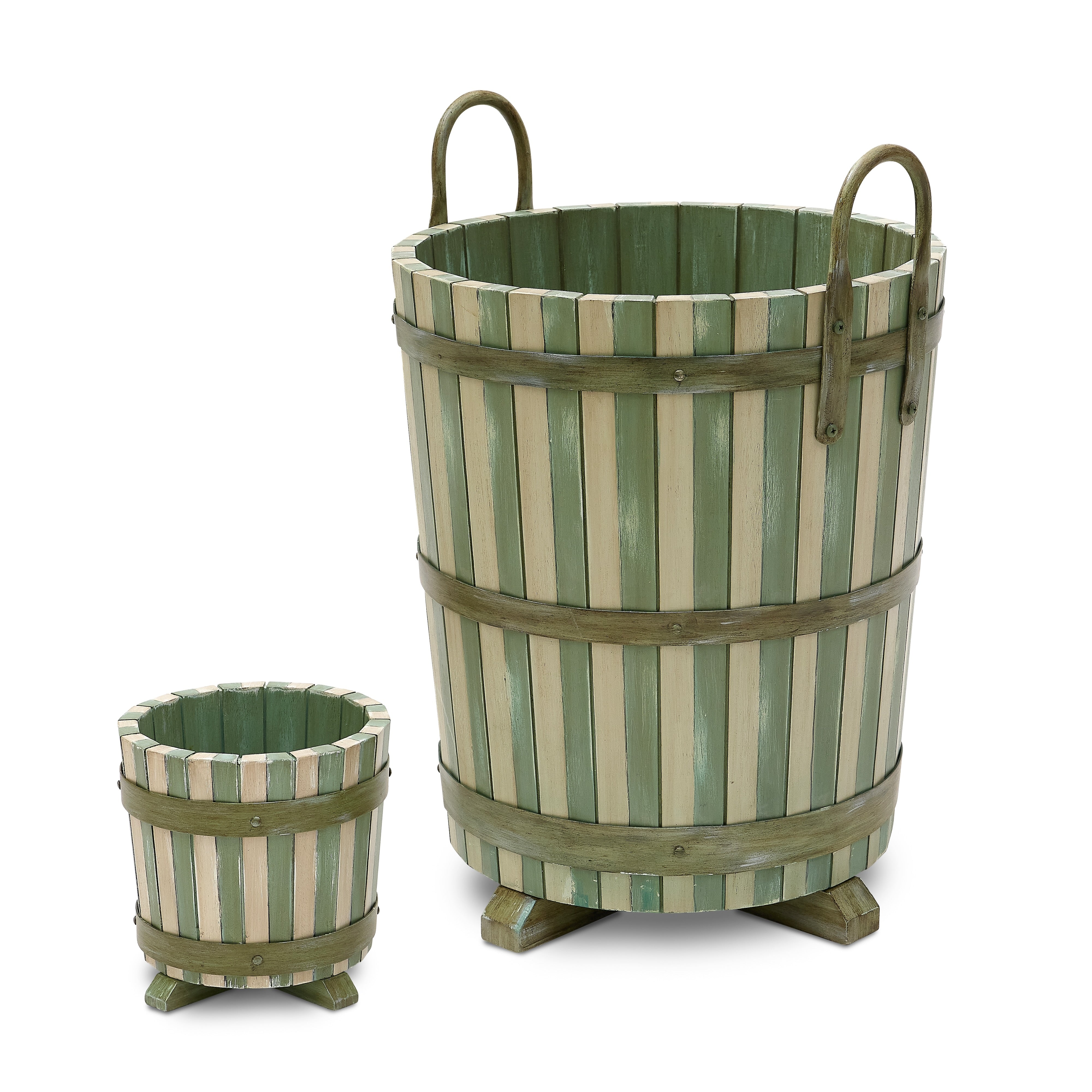 Hand Painted Gray and Green Stripe Planter by Bunny Williams Home